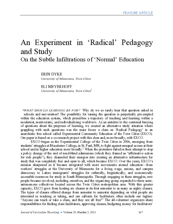 (PDF) An Experiment in ‘Radical’ Pedagogy and Study: On the Subtle ...