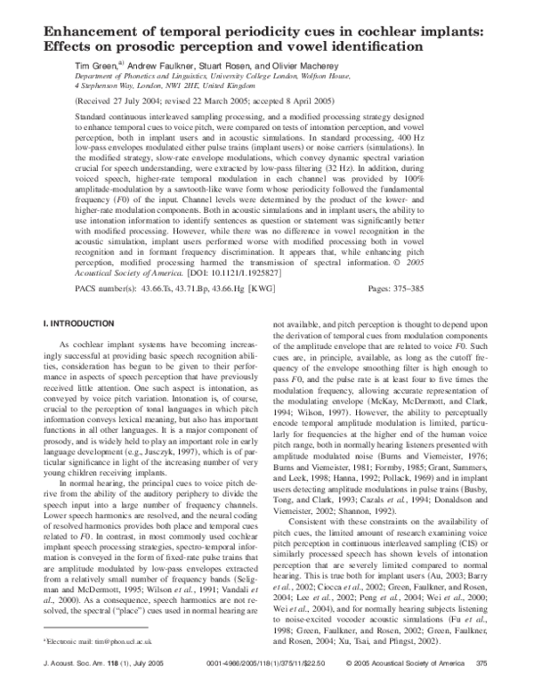 (PDF) Enhancement of temporal periodicity cues in cochlear implants ...