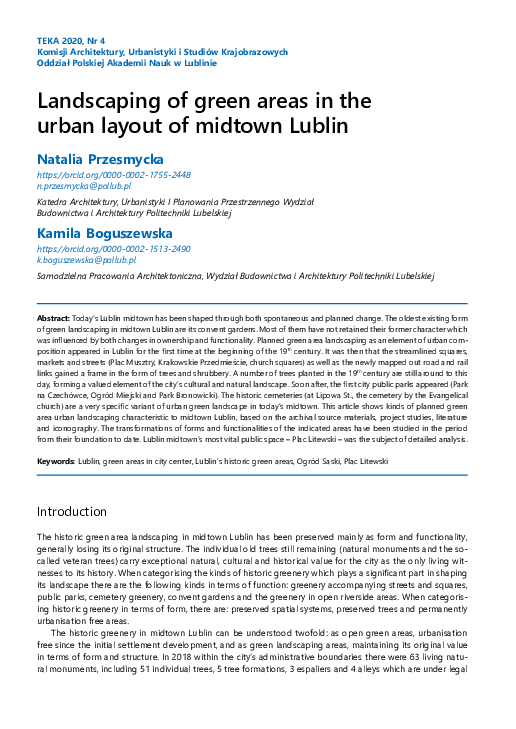 (PDF) Landscaping of green areas in the urban layout of midtown Lublin
