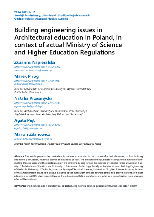 (PDF) Building engineering issues in Architectural education in Poland ...