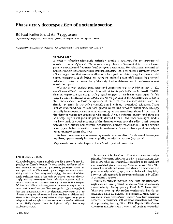 Pdf Phase Array Decomposition Of A Seismic Section Ari Tryggvason 7765
