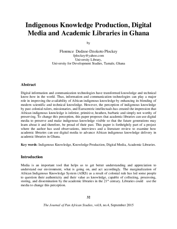 (PDF) Indigenous Knowledge Production, Digital Media and Academic ...