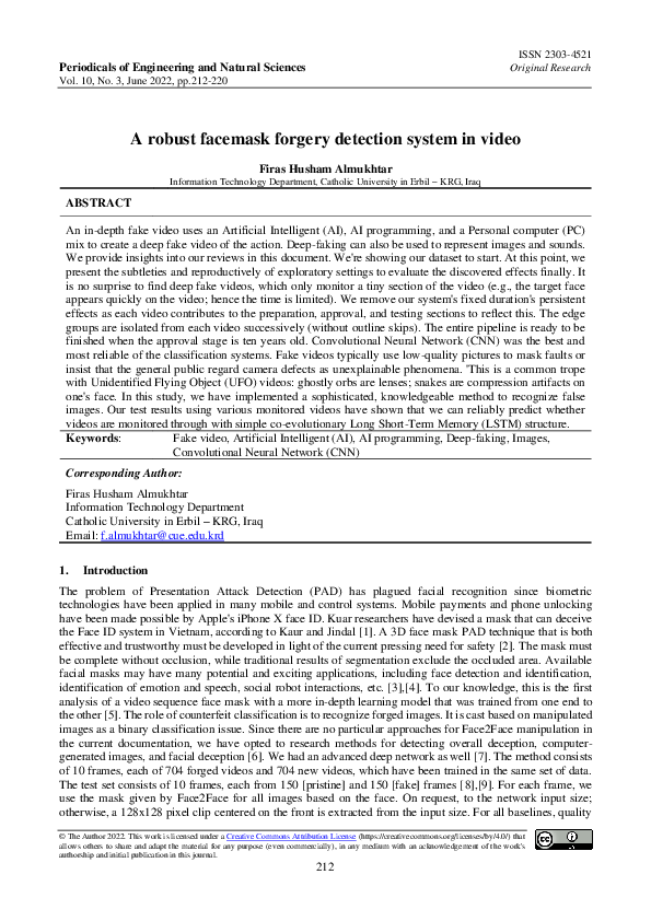 (PDF) A robust facemask forgery detection system in video