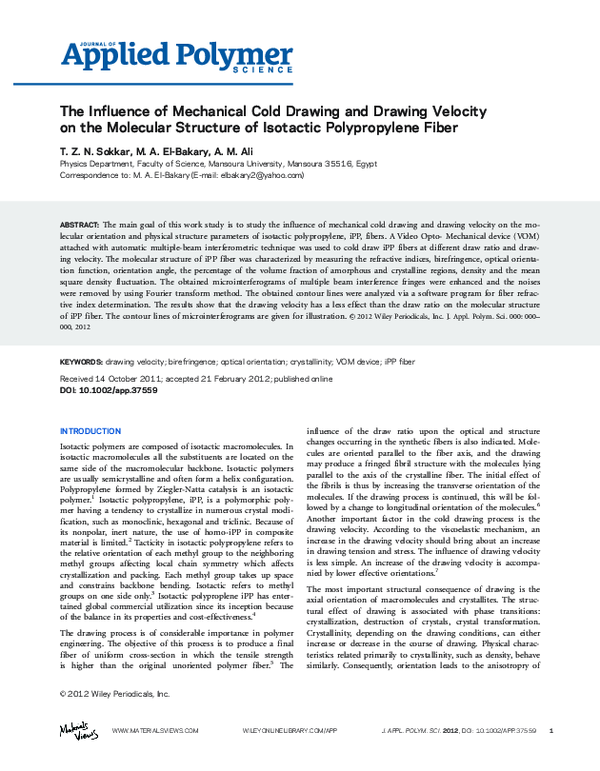 (PDF) The influence of mechanical cold drawing and drawing velocity on ...
