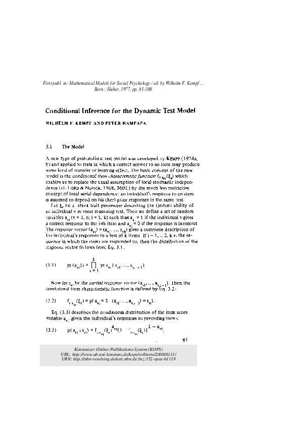 (PDF) Conditional inference for the dynamic test model | Vi Vi ...