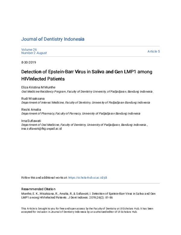 (PDF) Detection of Epstein-Barr Virus in Saliva and Gen LMP1 among ...