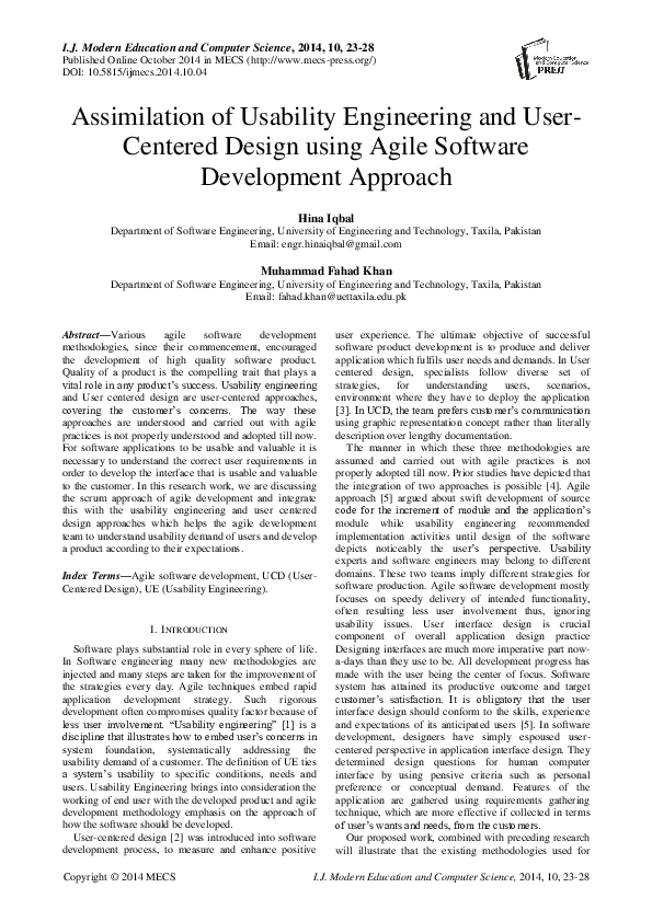 (PDF) Assimilation of Usability Engineering and User-Centered Design using Agile Software ...