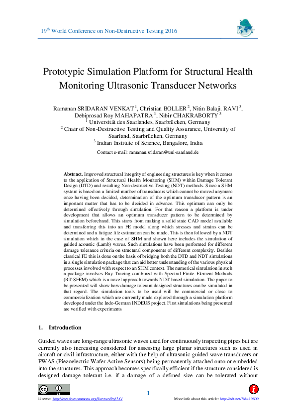 (PDF) Prototypic Simulation Platform for Structural Health Monitoring Ultrasonic Transducer Networks