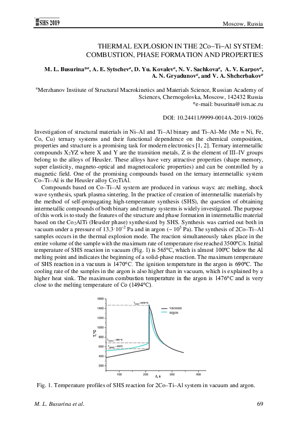 (PDF) Thermal Explosion in a 2Co–Ti–Al System: Combustion, Phase ...