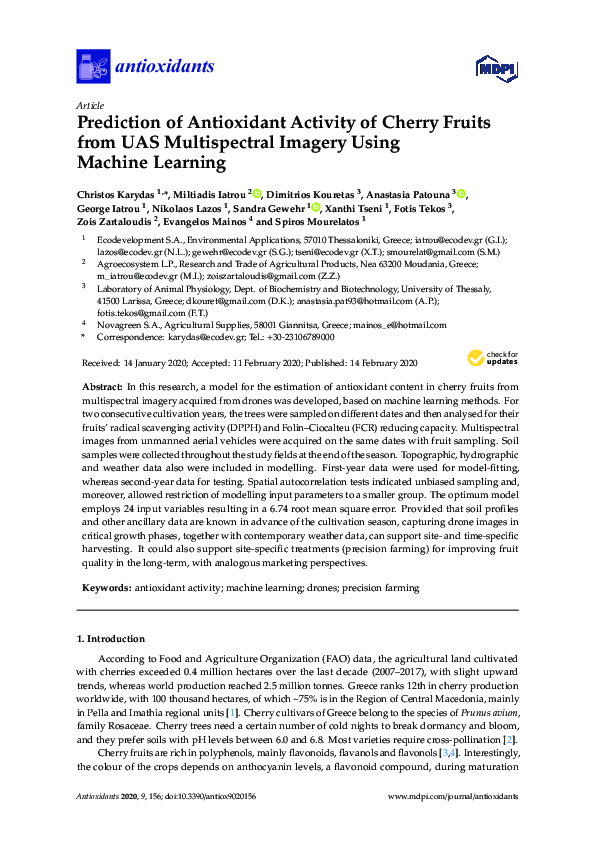 (PDF) Prediction of Antioxidant Activity of Cherry Fruits from UAS Multispectral Imagery Using ...