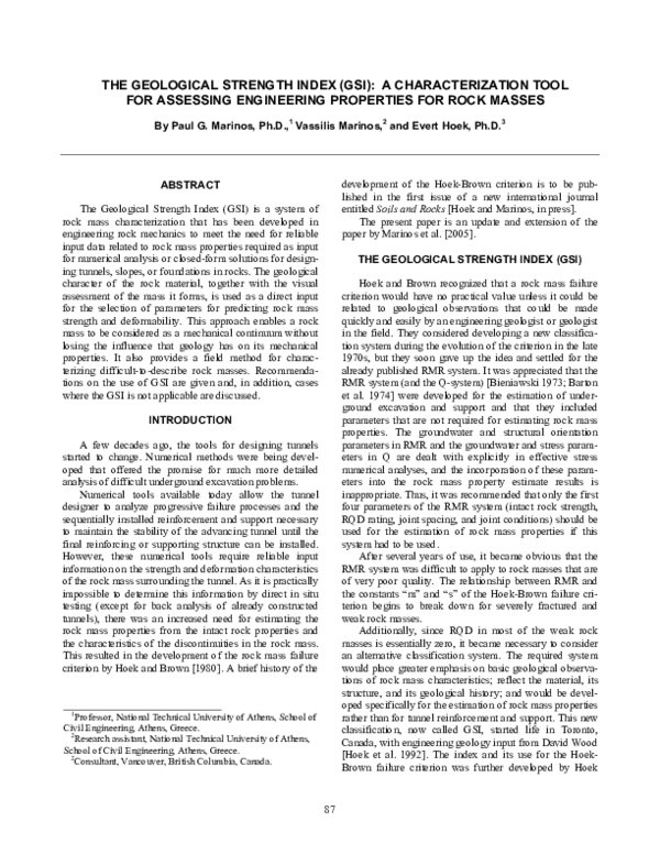 (PDF) Geological Strength Index (GSI). A characterization tool for ...