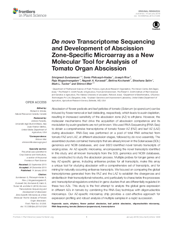 (PDF) De novo Transcriptome Sequencing and Development of Abscission Zone-Specific Microarray as ...