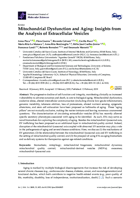 (PDF) Mitochondrial Dysfunction and Aging: Insights from the Analysis ...
