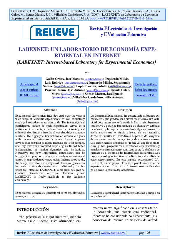 (PDF) LABEXNET: un laboratorio de economía experimental en Internet