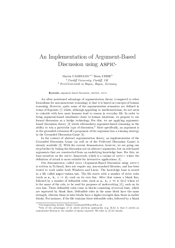 (PDF) An Implementation of Argument-Based Discussion Using ASPIC