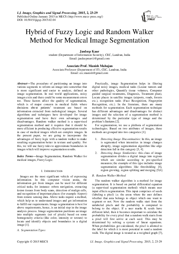(PDF) Hybrid of Fuzzy Logic and Random Walker Method for Medical Image ...
