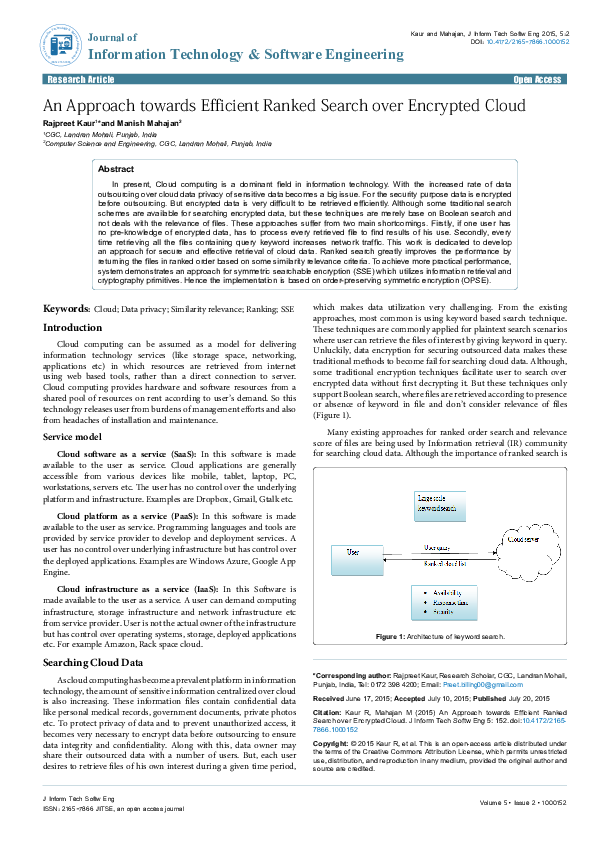 (PDF) An Approach towards Efficient Ranked Search over Encrypted Cloud