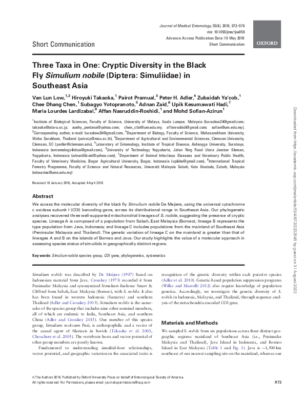 (PDF) Three Taxa in One: Cryptic Diversity in the Black FlySimulium ...