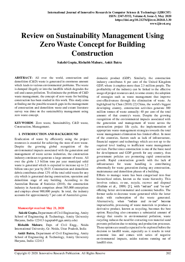 (PDF) Review on Sustainability Management Using Zero Waste Concept for ...