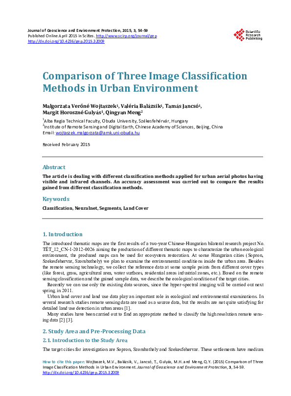 (PDF) Comparison of Three Image Classification Methods in Urban Environment