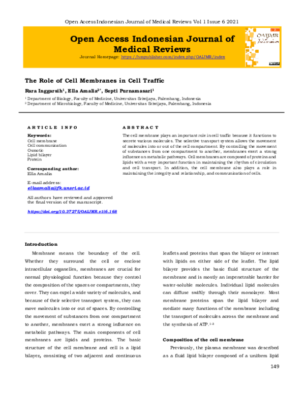 (PDF) The Role of Cell Membranes in Cell Traffic