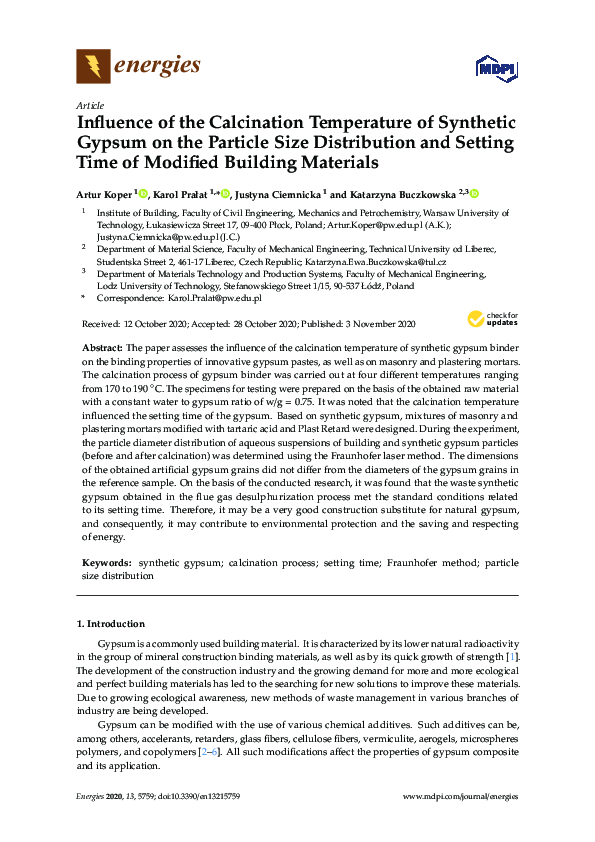(PDF) Influence of the Calcination Temperature of Synthetic Gypsum on the Particle Size ...