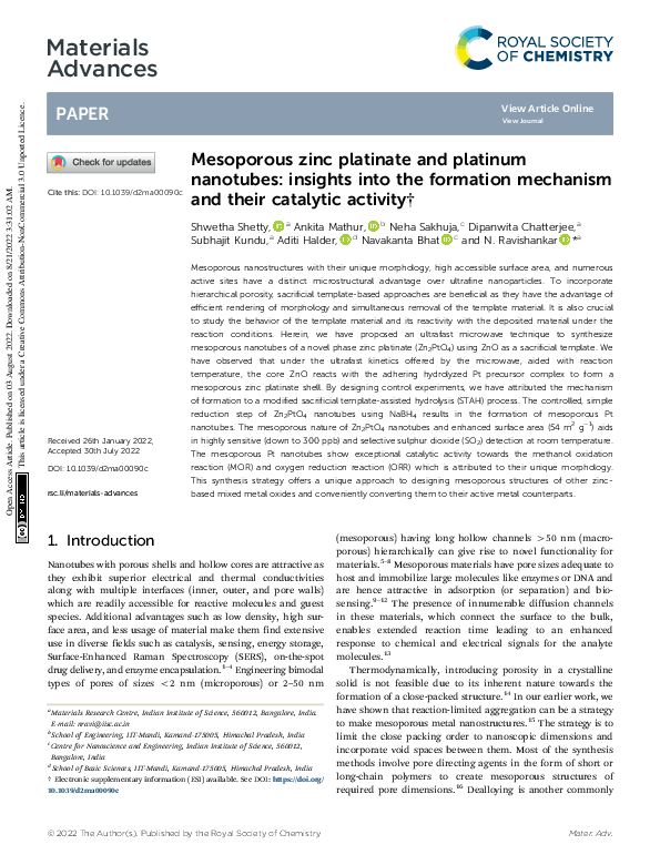 (PDF) Mesoporous zinc platinate and platinum nanotubes: insights into ...