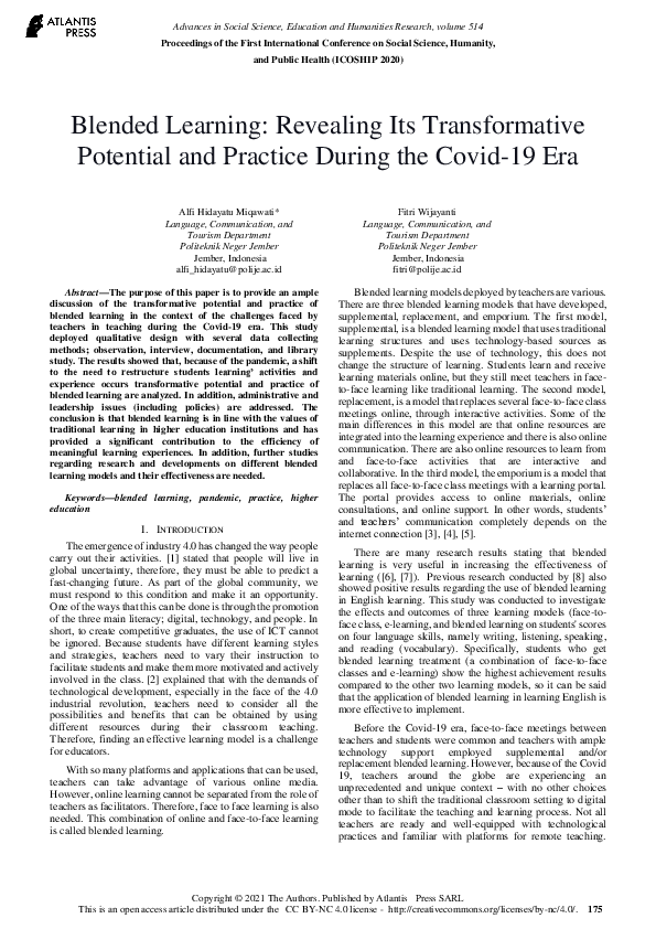 Pdf Blended Learning Revealing Its Transformative Potential And