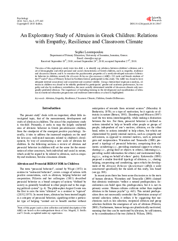 (PDF) An Exploratory Study of Altruism in Greek Children: Relations ...