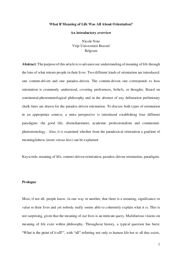 (PDF) What If Meaning of Life Was All About Orientation? An ...