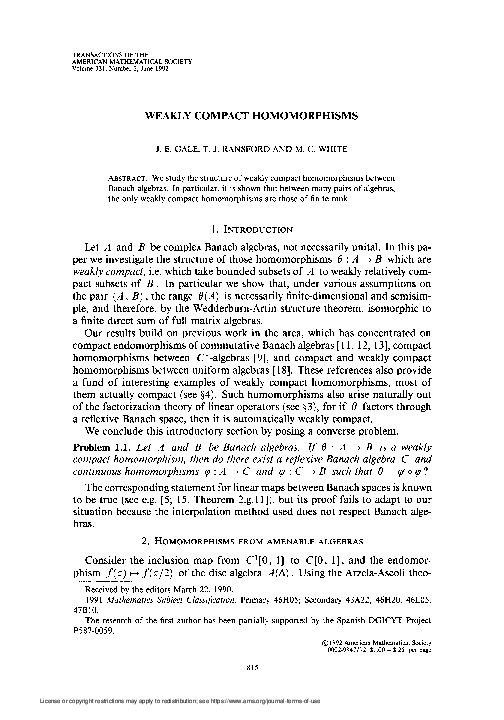 (PDF) Weakly Compact Homomorphisms | José Galé - Academia.edu (PDF) Weakly Compact Homomorphisms | José Galé - Academia.edu