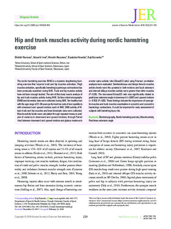 (PDF) Hip and trunk muscles activity during nordic hamstring exercise