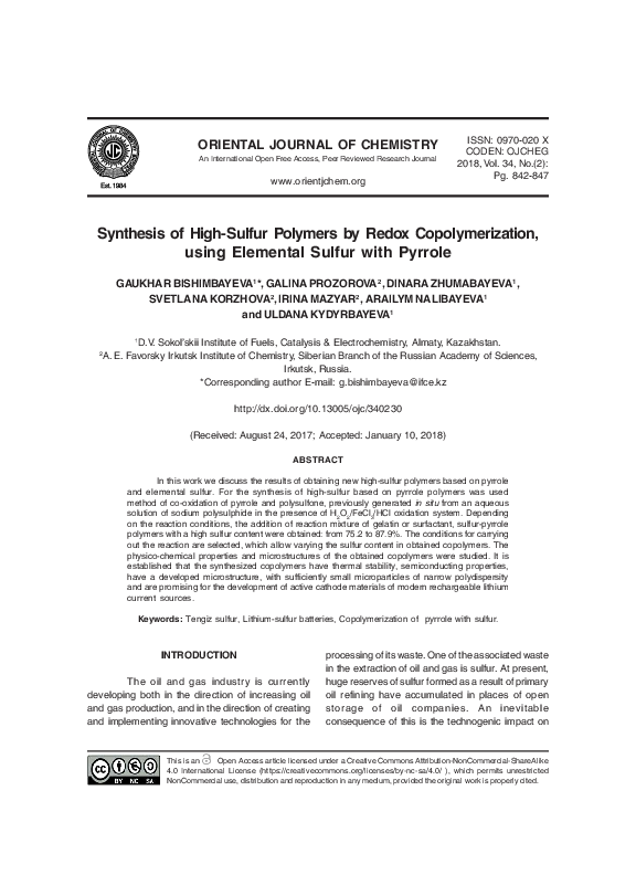 (PDF) Synthesis of High-Sulfur Polymers by Redox Copolymerization of ...