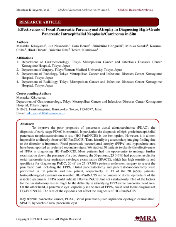 (PDF) Effectiveness of Focal Pancreatic Parenchymal Atrophy in Diagnosing High-Grade Pancreatic ...