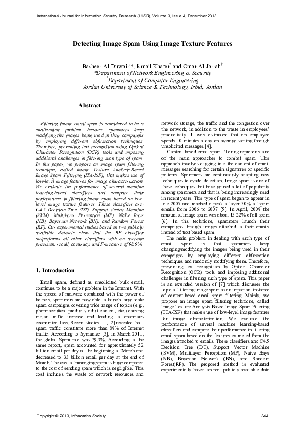 (PDF) Detecting Image Spam Using Image Texture Features