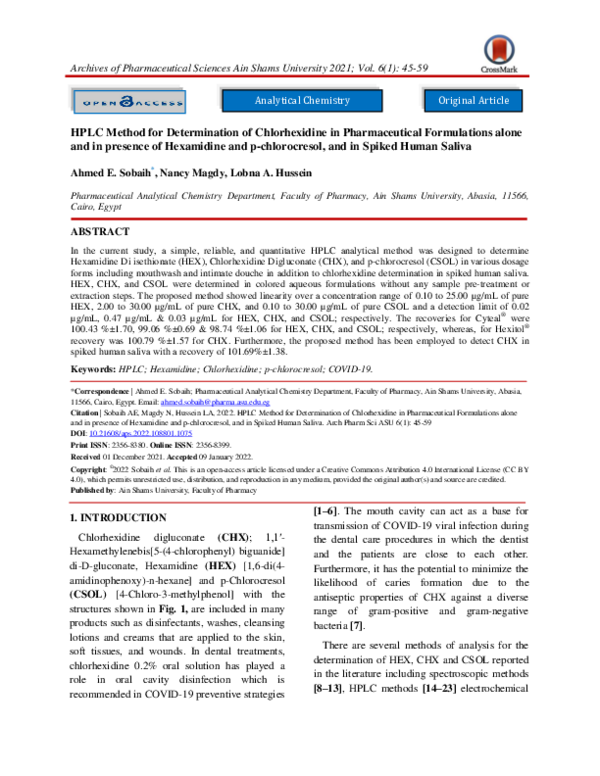 (PDF) HPLC Method for Determination of Chlorhexidine in Pharmaceutical ...