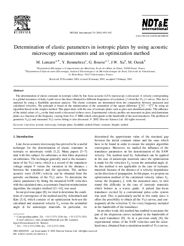 Pdf Determination Of Elastic Parameters In Isotropic Plates By Using