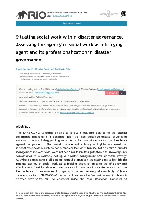 (PDF) Situating social work within disaster governance. Assessing the ...