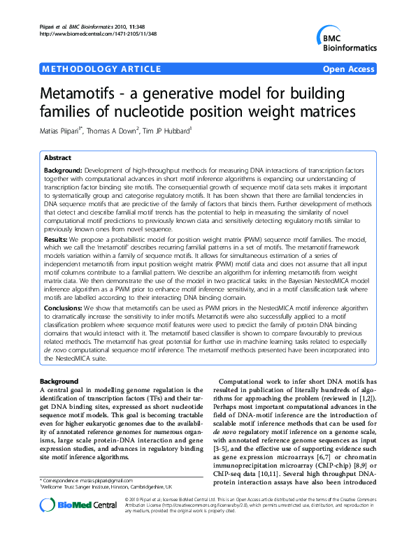 (PDF) Metamotifs - a generative model for building families of nucleotide position weight matrices