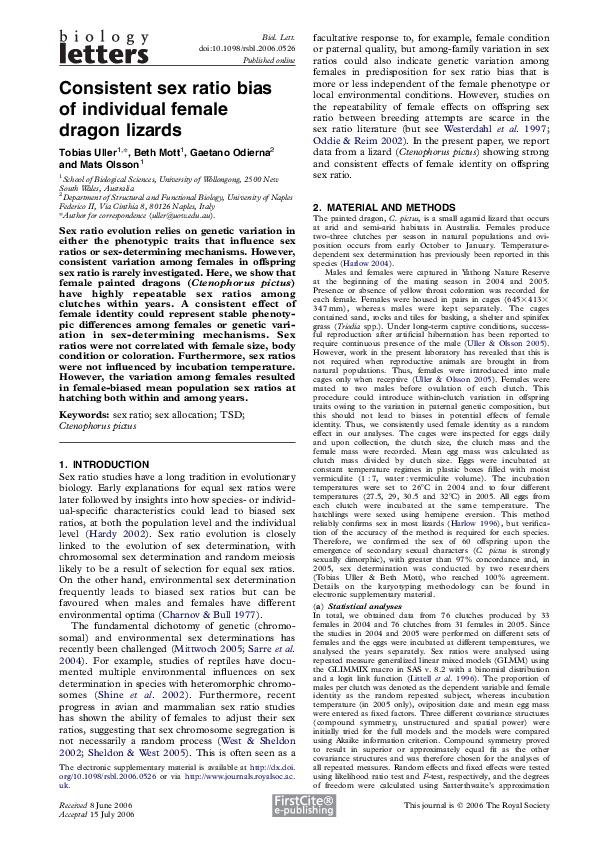 Pdf Consistent Sex Ratio Bias Of Individual Female Dragon Lizards