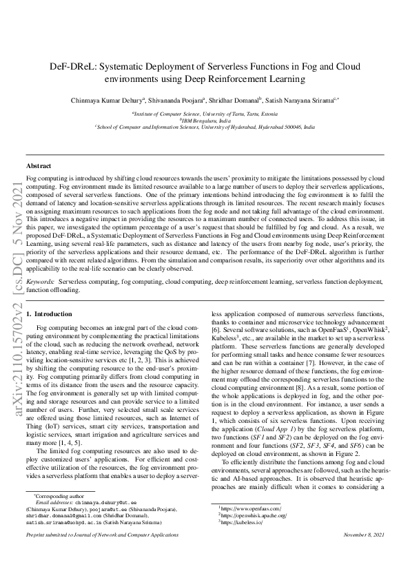 Pdf Def Drel Systematic Deployment Of Serverless Functions In Fog And Cloud Environments