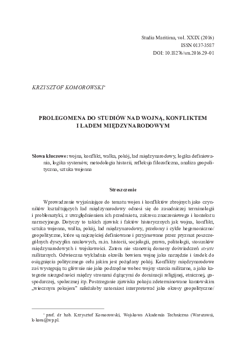 (PDF) Prolegomena to the Studies into the War, Conflict and ...
