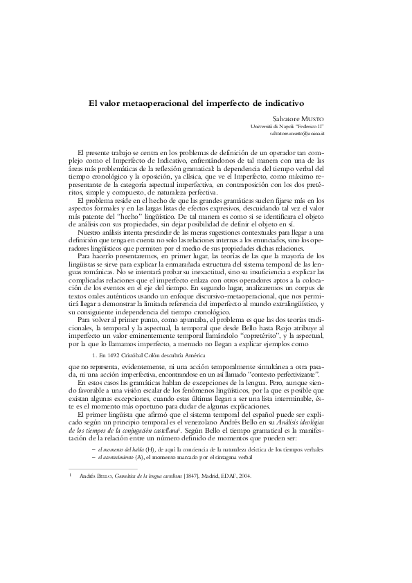 (PDF) El valor metaoperacional del imperfecto de indicativo