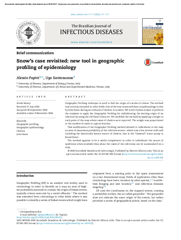 (PDF) Snow's case revisited: new tool in geographic profiling of ...