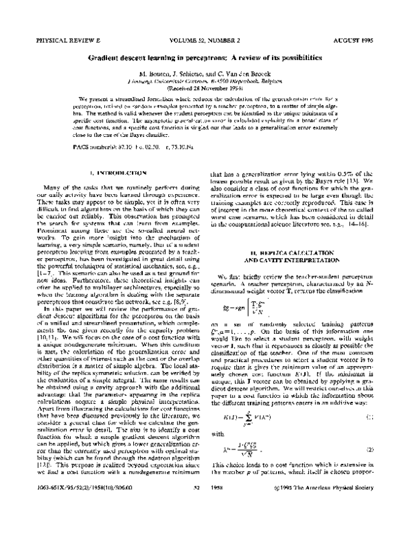 (PDF) Gradient descent learning in perceptrons: A review of its possibilities