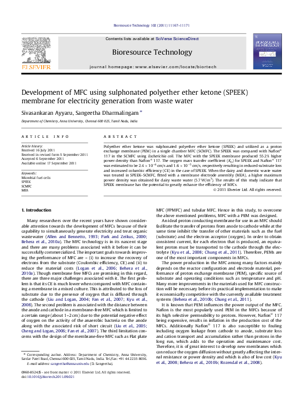 (PDF) Development of MFC using sulphonated polyether ether ketone ...