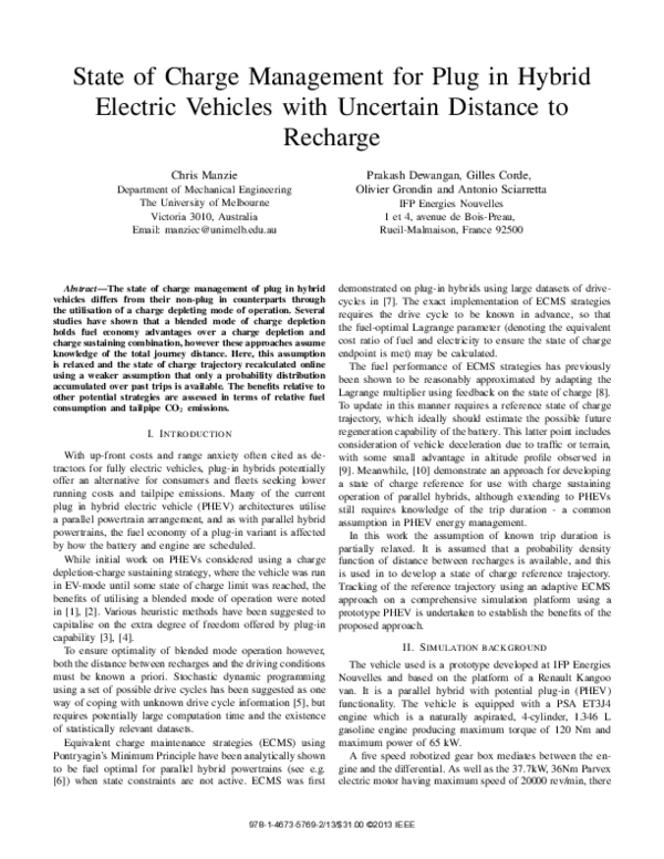 (PDF) State of charge management for plug in hybrid electric vehicles with uncertain distance to ...