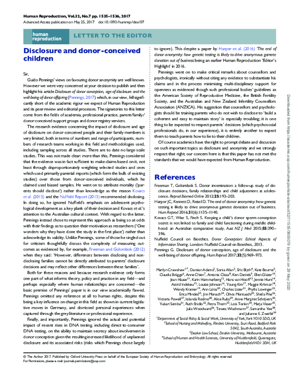 (PDF) Critique of Donor Anonymity in Conception