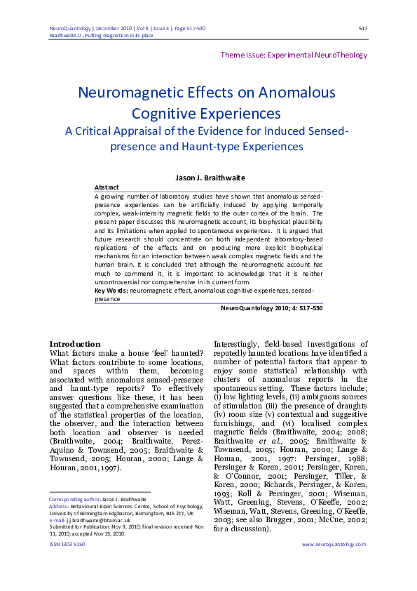 (PDF) Neuromagnetic effects on Anomalous Cognitive Experiences: A ...