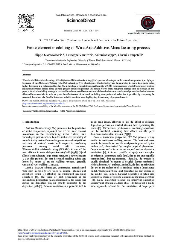 Pdf Finite Element Modelling Of Wire Arc Additive Manufacturing Process